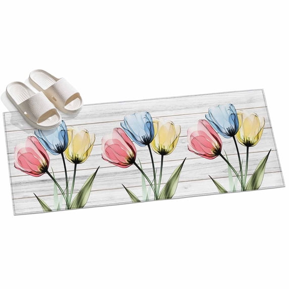 2x6ft Area Rug,Farm Colorful Tulips on Wood Grain Bottom Washable Large ...