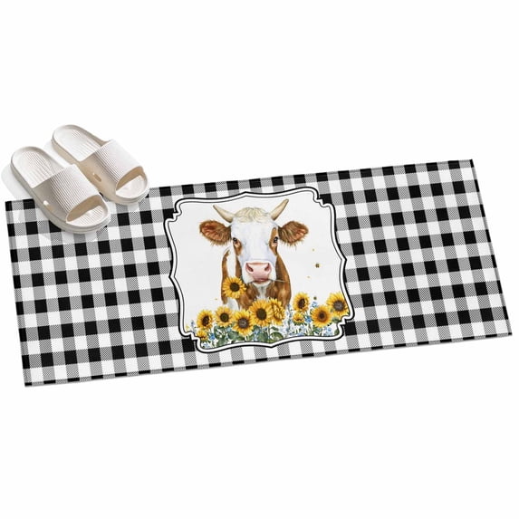 2x6ft Area Rug,Farm Cow with Sunflower Buffalo Black White Check Large ...