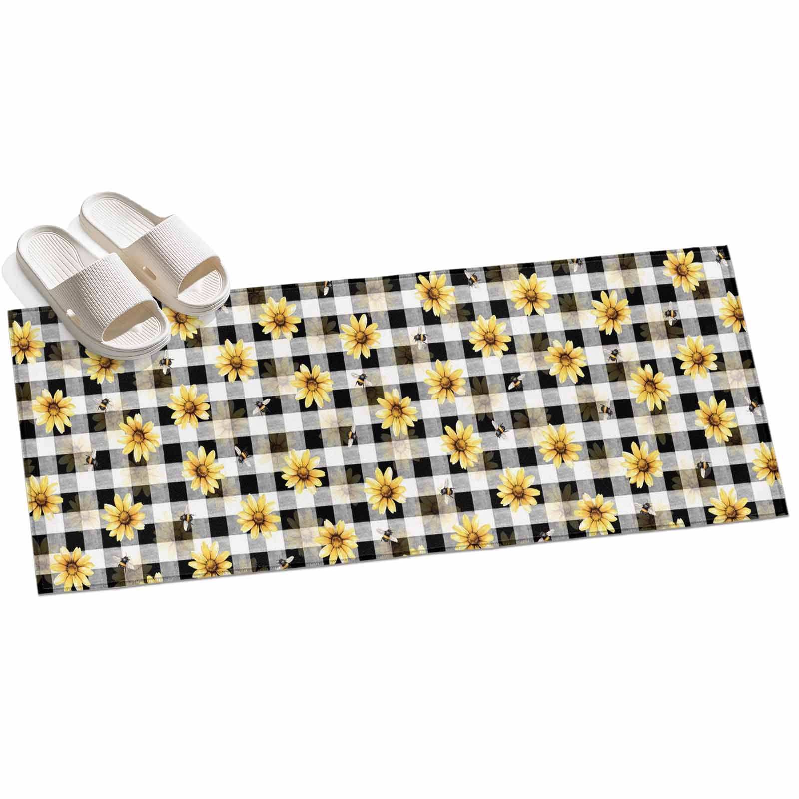 2x6ft Area Rug,Farmhouse Yellow Daisy Flower Bee Washable Large Rugs ...