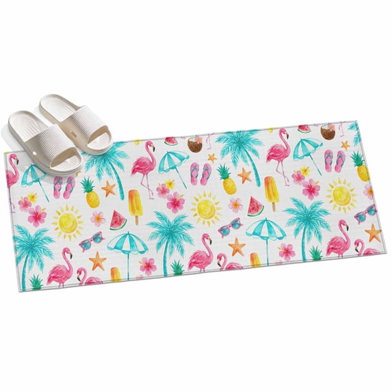 2x6ft Area Rug,Flamingo Beach Palm Trees Washable Large Rugs Soft Non ...
