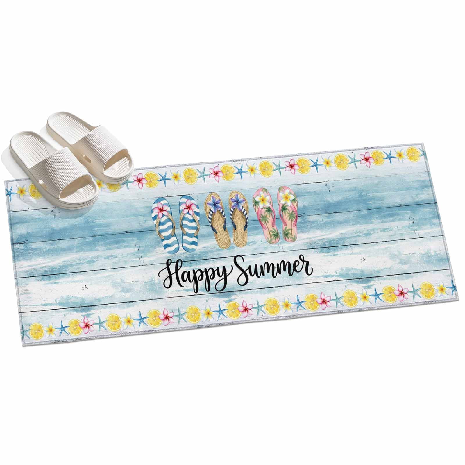 2x6ft Area Rug,Happy Summer Words Blue Wood Washable Large Rugs Soft ...