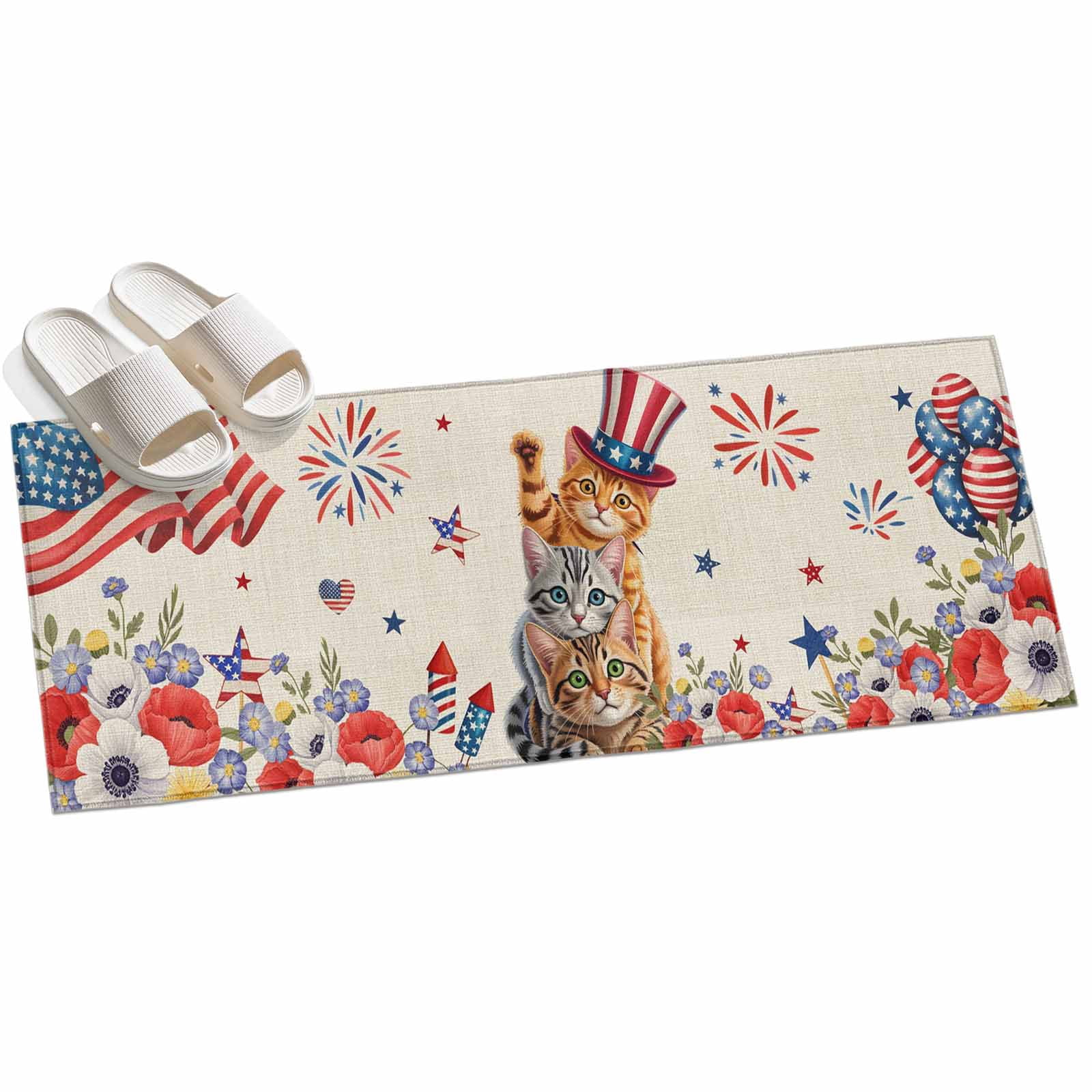 2x6ft Area Rug,Independence Day Cute Cat Washable Large Rugs Soft Non ...