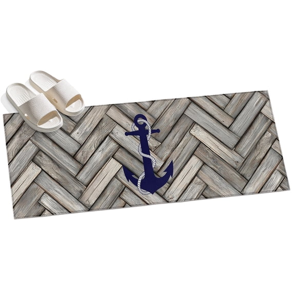2x6ft Area Rug,Nautical Dark Blue Navy Anchor Washable Large Rugs Soft ...