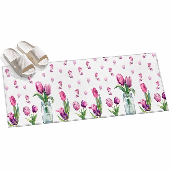 2x6ft Area Rug,Pastoral Pink Flower Leaf Washable Large Rugs Soft Non ...
