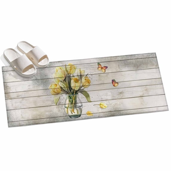 2x6ft Area Rug,Pastoral Yellow Tulips Flower Washable Large Rugs Soft ...