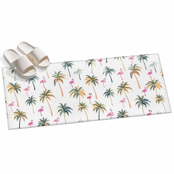 2x6ft Area Rug,Pink Flamingo Palm Trees on White Washable Large Rugs ...