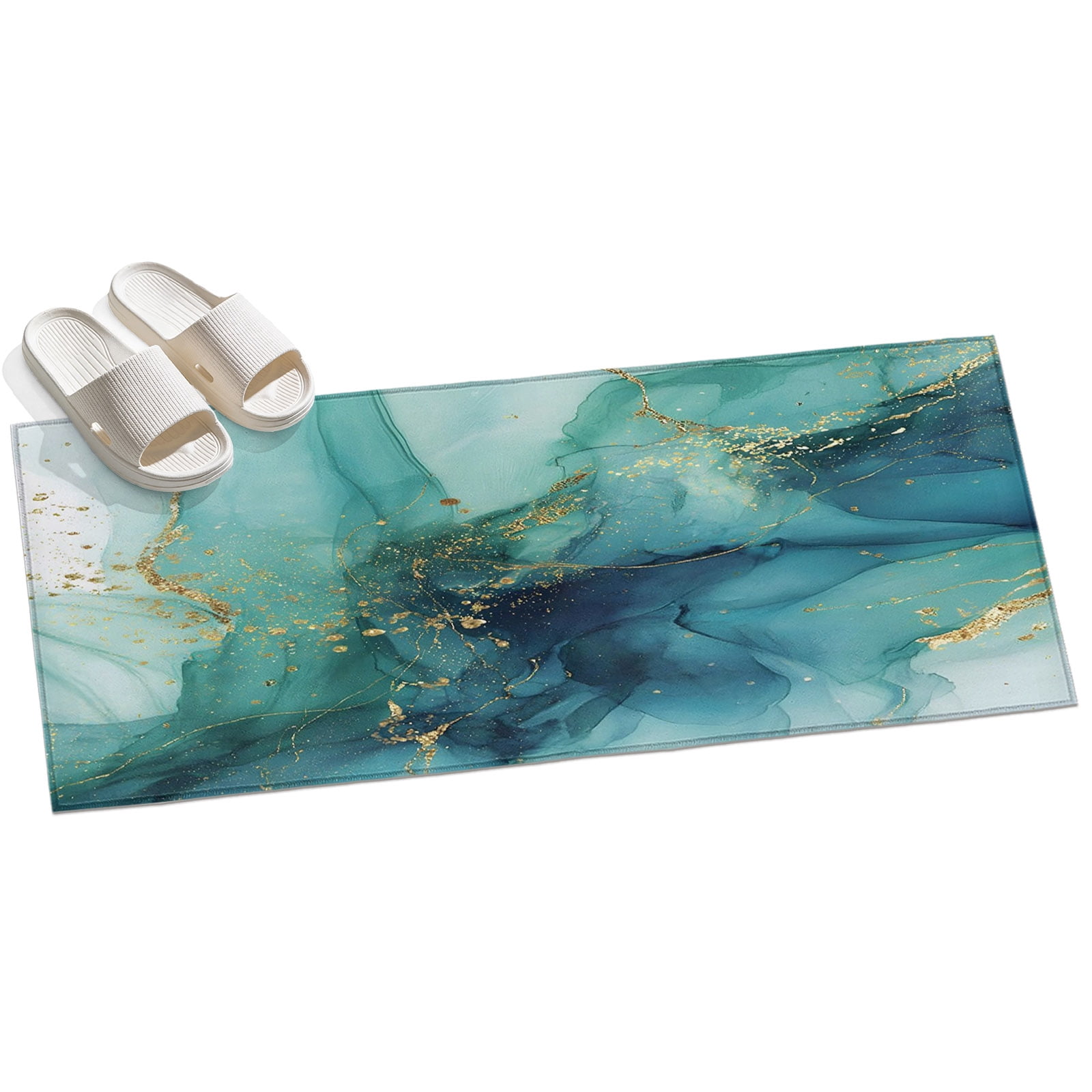 2x6ft Area Rug,Rattail Green Marble Texture Washable Large Rugs Soft ...