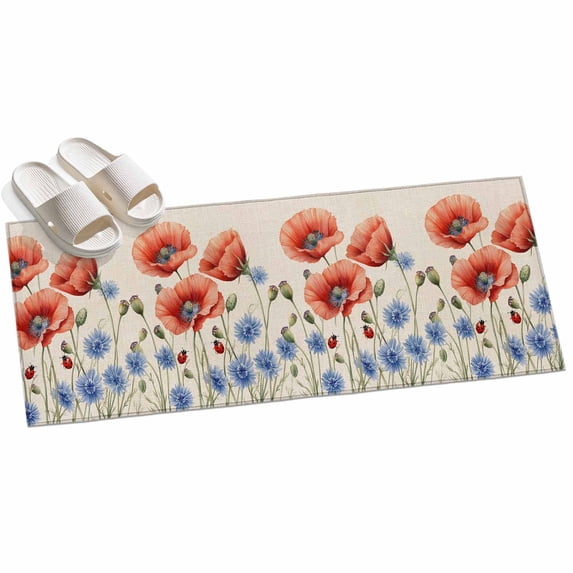 2x6ft Area Rug,Red Poppy Flower Plant Washable Large Rugs Soft Non-Slip ...