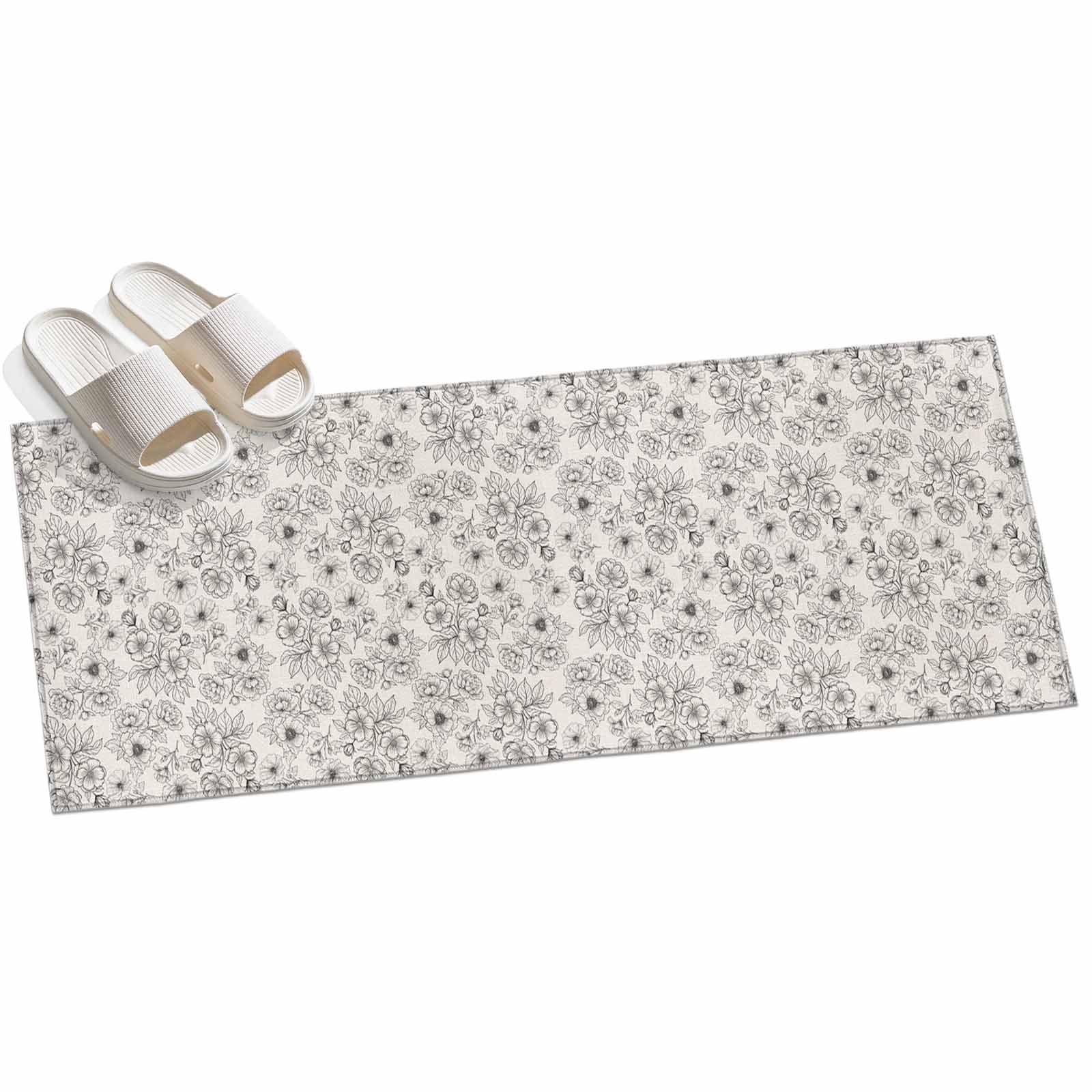 2x6ft Area Rug,Spring Flower Black Sketch on Flax Washable Large Rugs ...