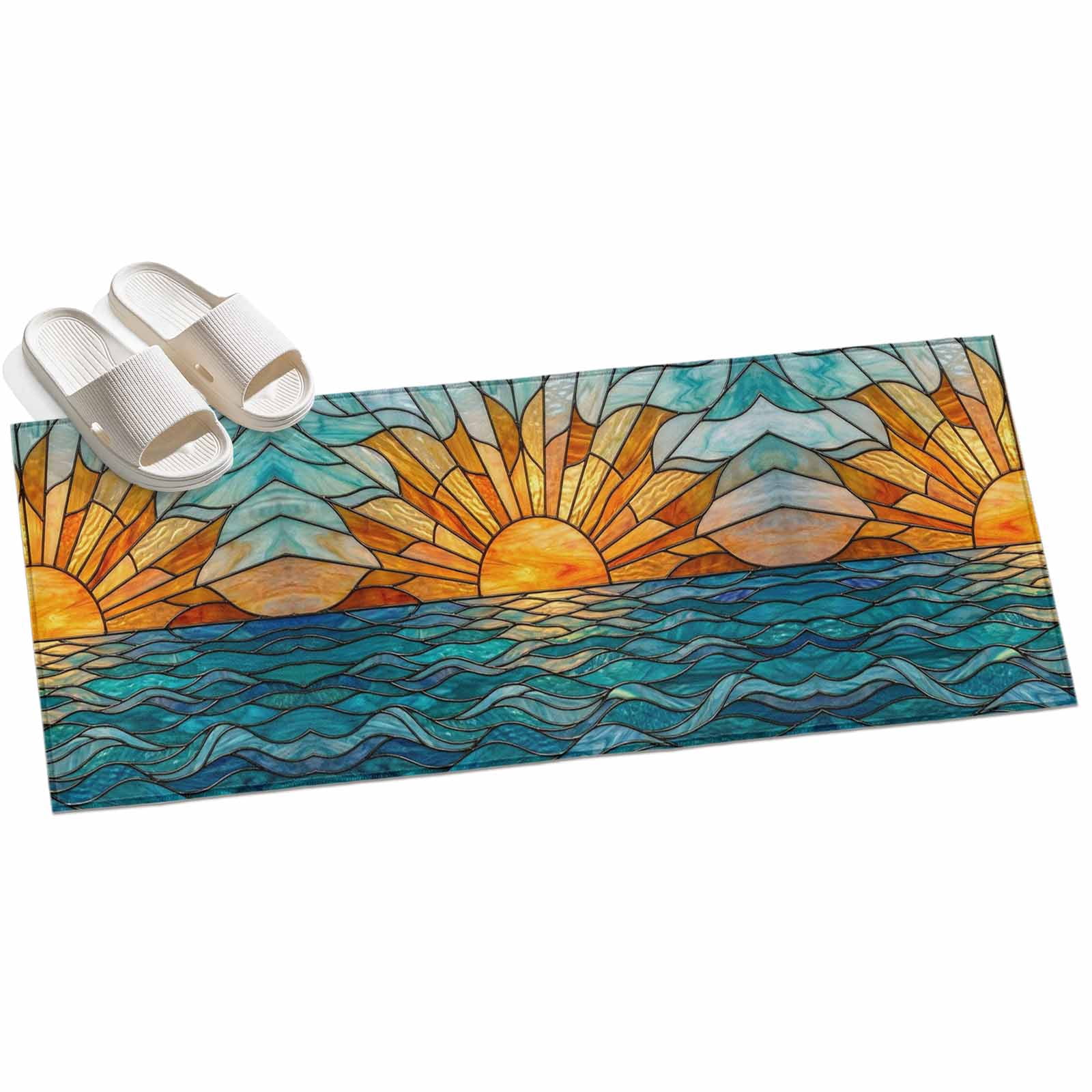 2x6ft Area Rug,Stained Glass Sunset Washable Large Rugs Soft Non-Slip ...