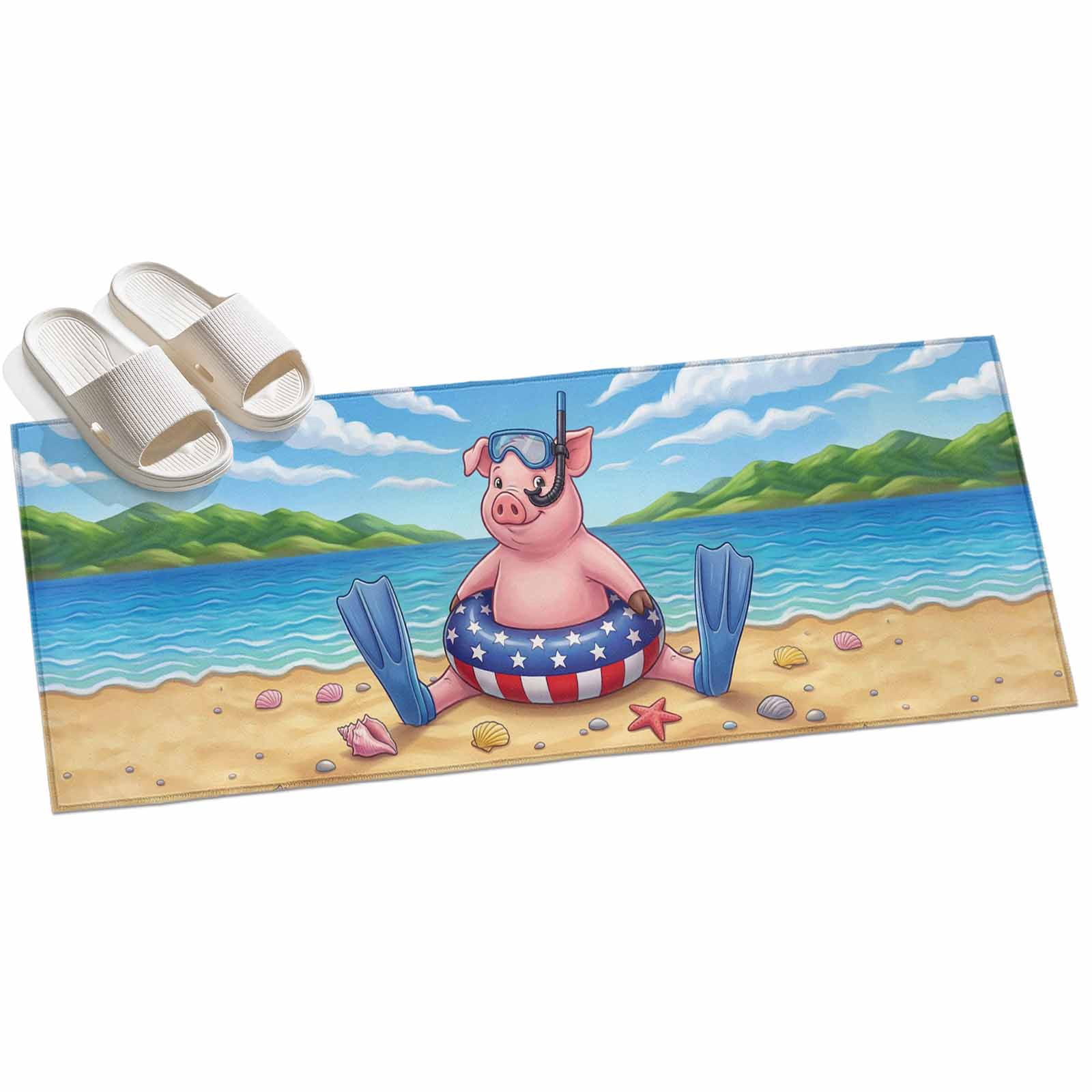 2x6ft Area Rug,Summer Snorkeling Pig Fun Animal Washable Large Rugs ...
