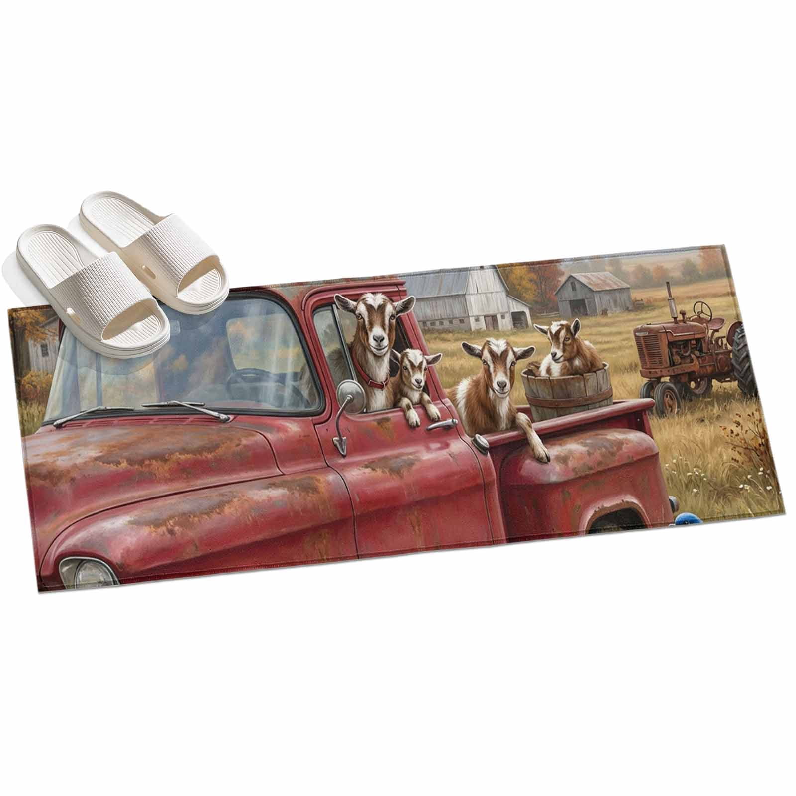 2x6ft Area Rug,Vintage Red Truck Farm Sheep Washable Large Rugs Soft ...
