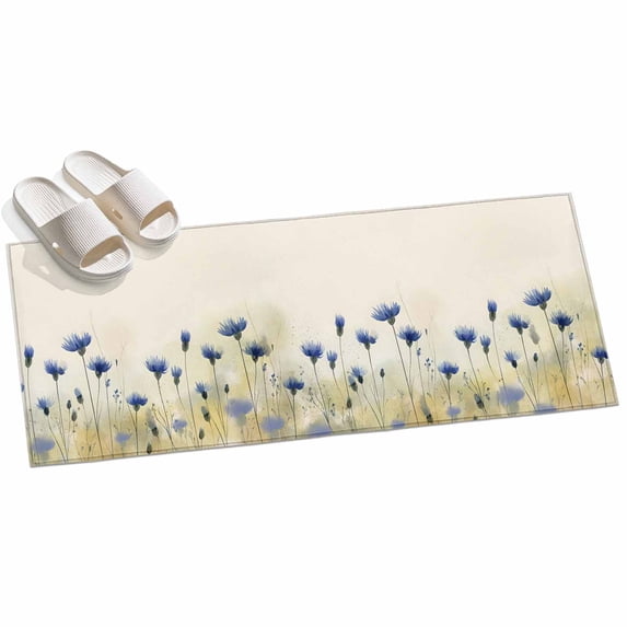 2x6ft Area Rug,Watercolor Blue Flowers Washable Large Rugs Soft Non ...