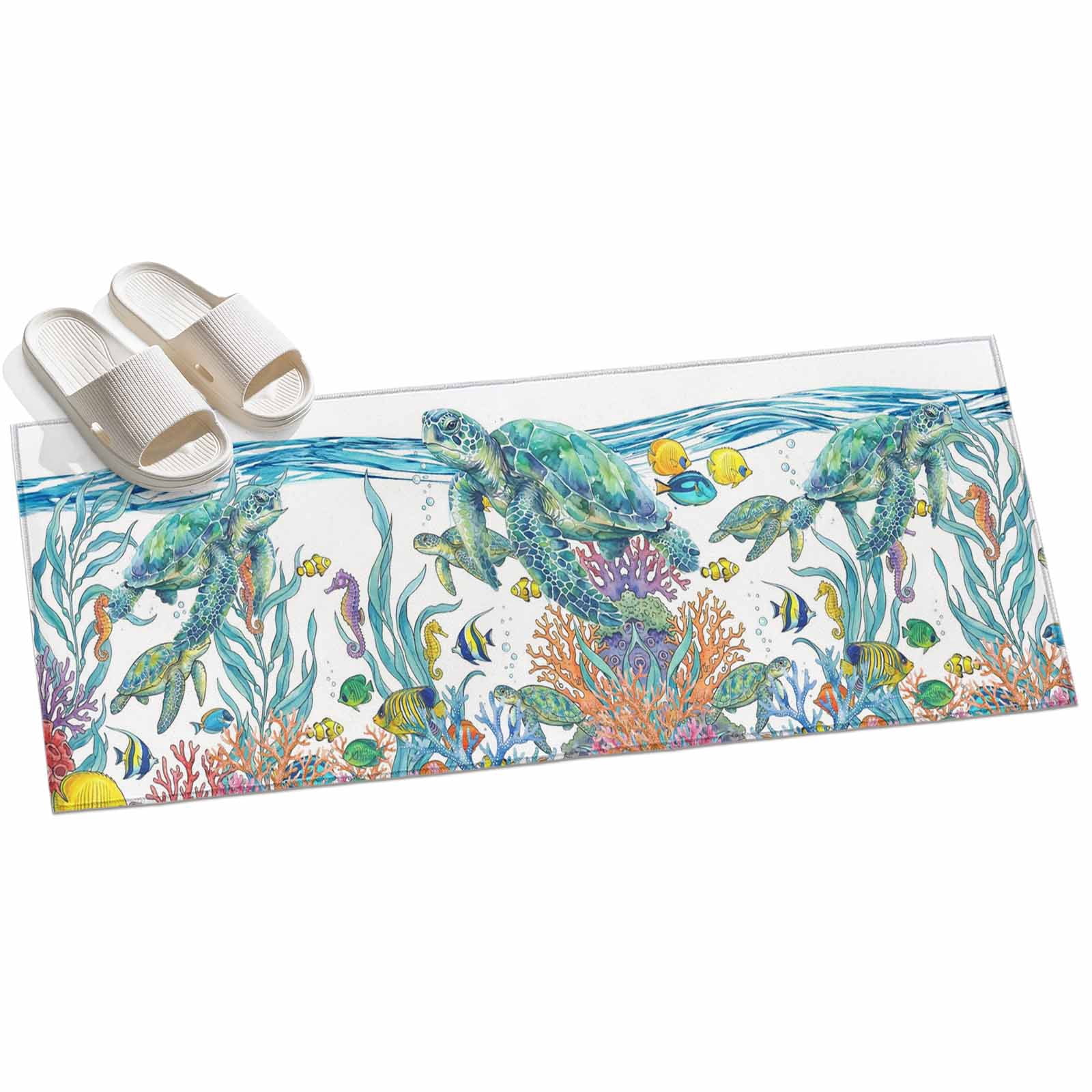 2x6ft Area Rug,Watercolor Sea Turtle Coral Seaweed Washable Large Rugs ...
