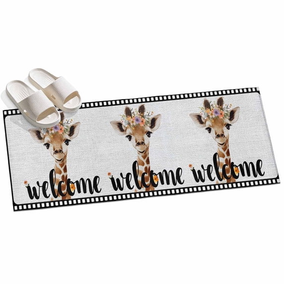 2x6ft Area Rug,Welcome Words Cute Giraffes Washable Large Rugs Soft Non ...