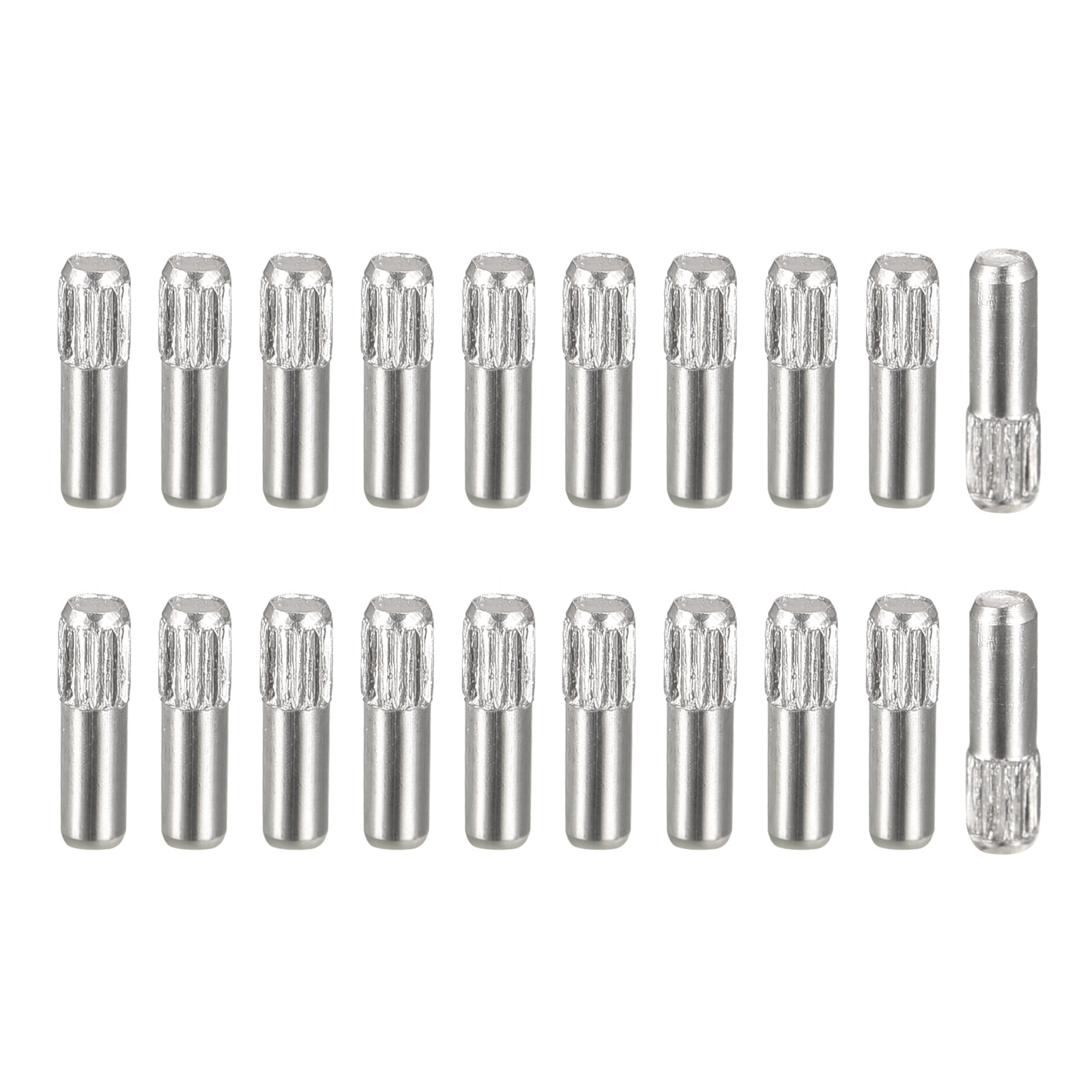 2x6mm 304 Stainless Steel Dowel Pins, 20 Pack Knurled Head Flat End ...