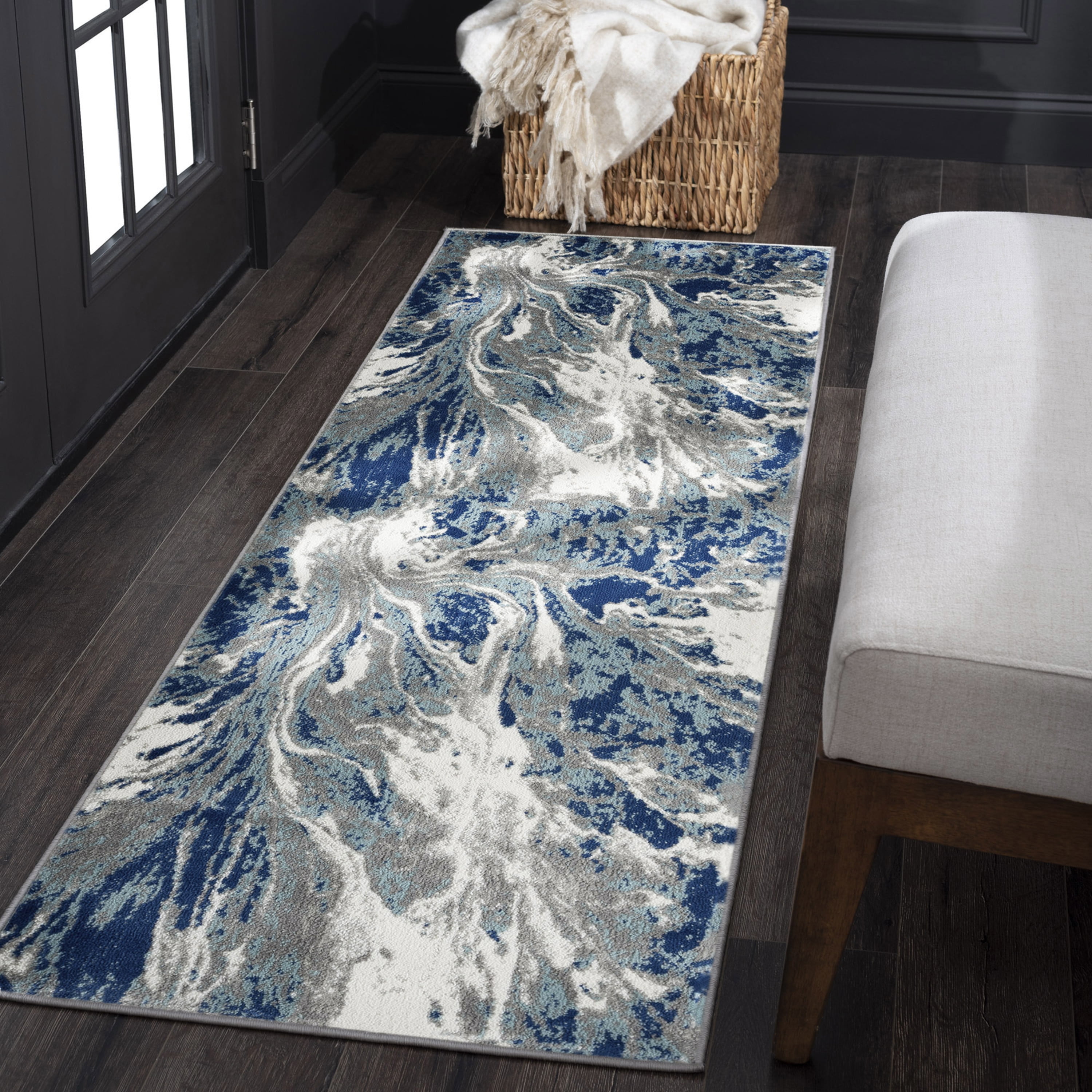 2x8 Modern Blue Runner Rugs for Hallway | Indoor Entry, Entryway ...