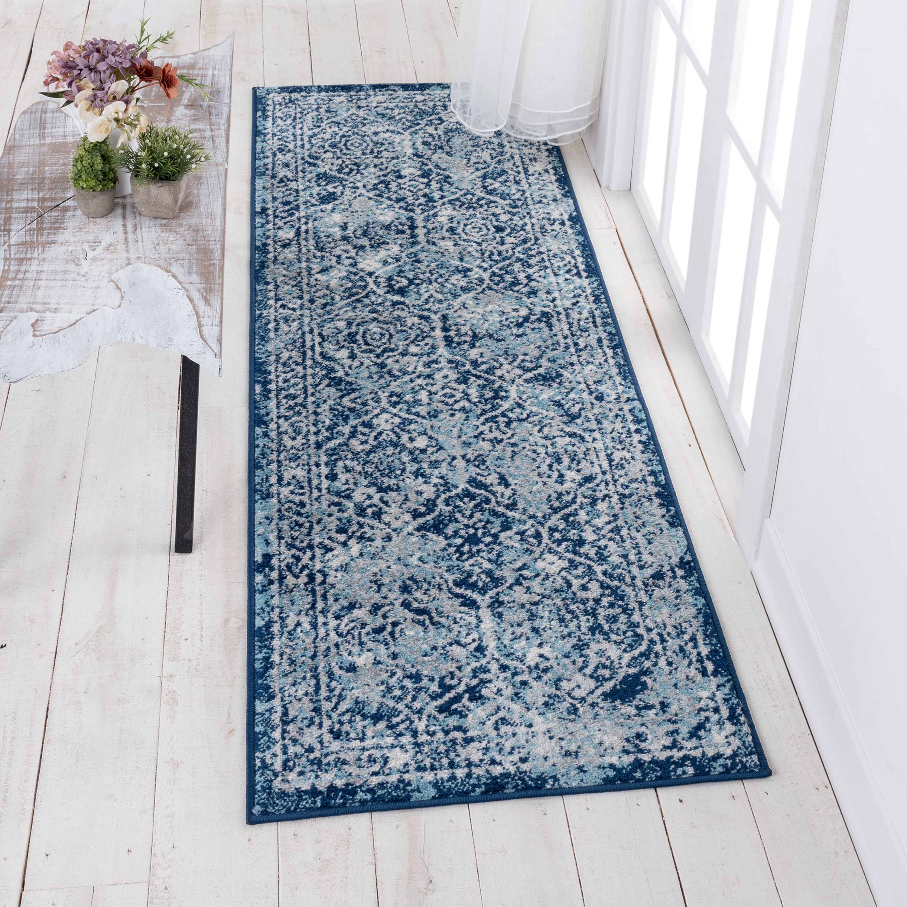 2x8 Modern Blue Runner Rugs for Hallway | Indoor Entry, Entryway ...