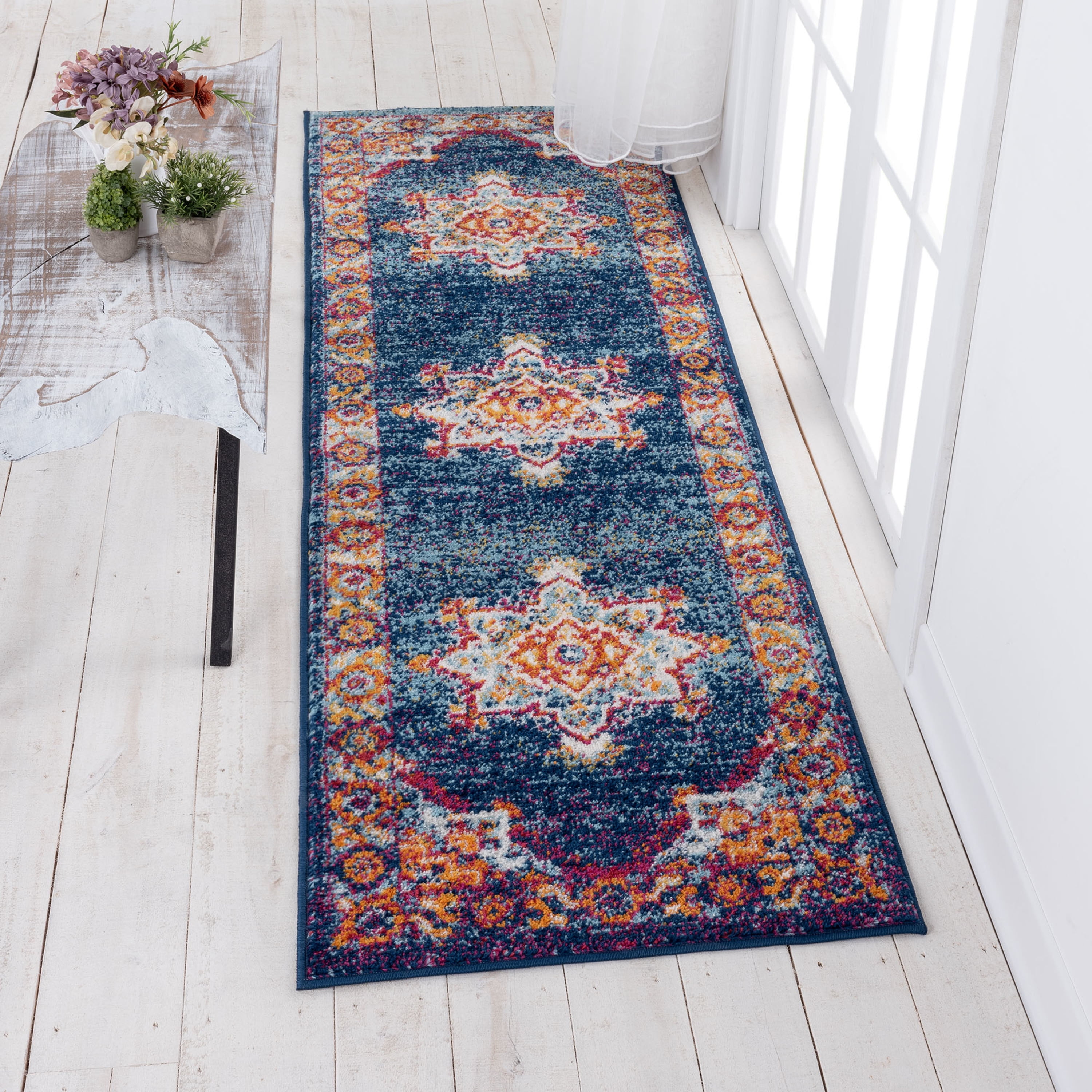 2x8 Modern Blue Runner Rugs for Hallway | Indoor Entry, Entryway ...
