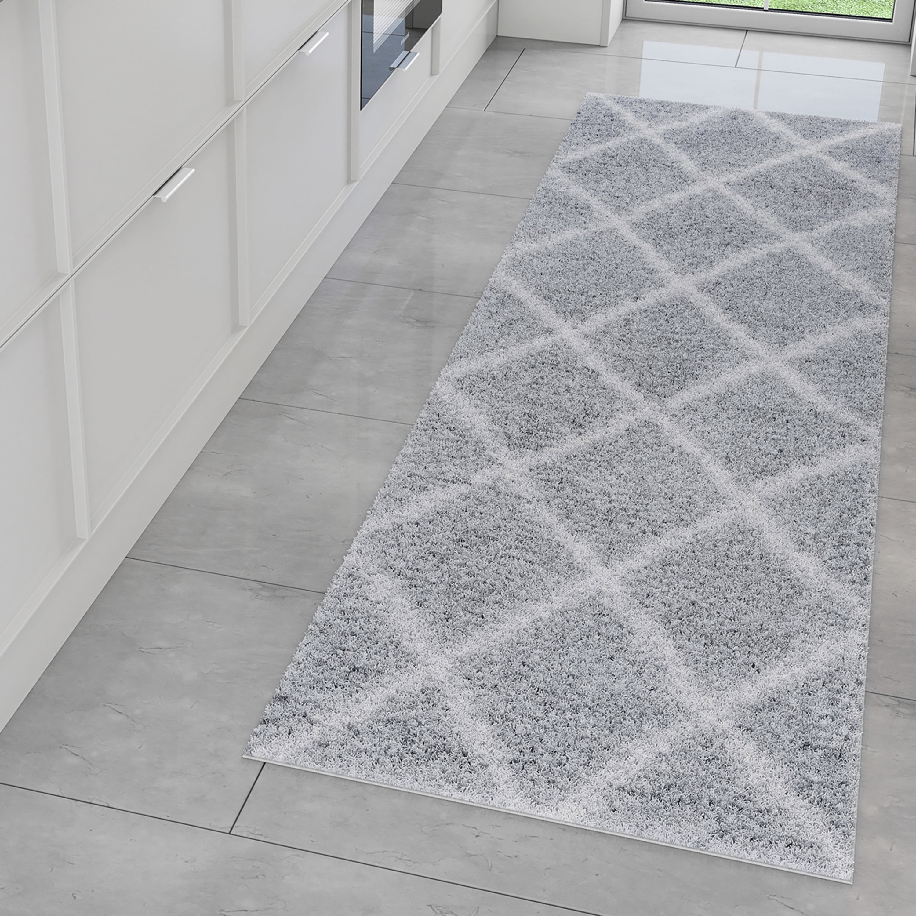 Free Shipping! Bliss Rugs 2x8 Modern Silver Diamond Shag Hallway Runner ...