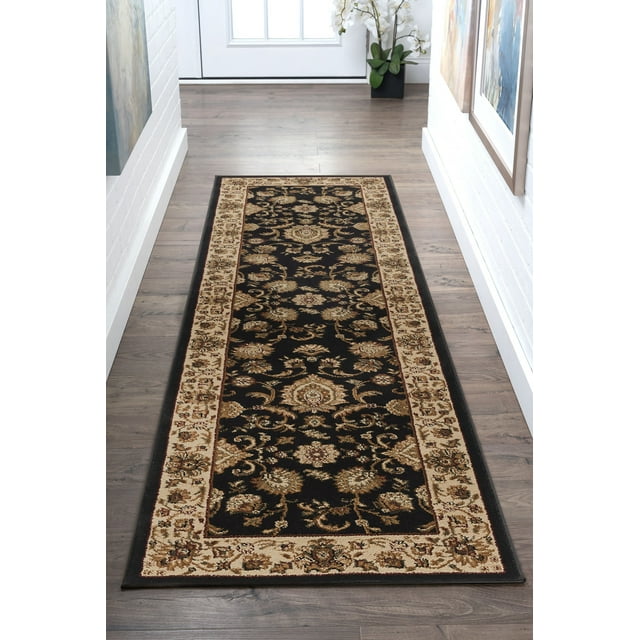 2x8 Transitional Black Runner Rugs for Hallway | Indoor Entry, Entryway ...