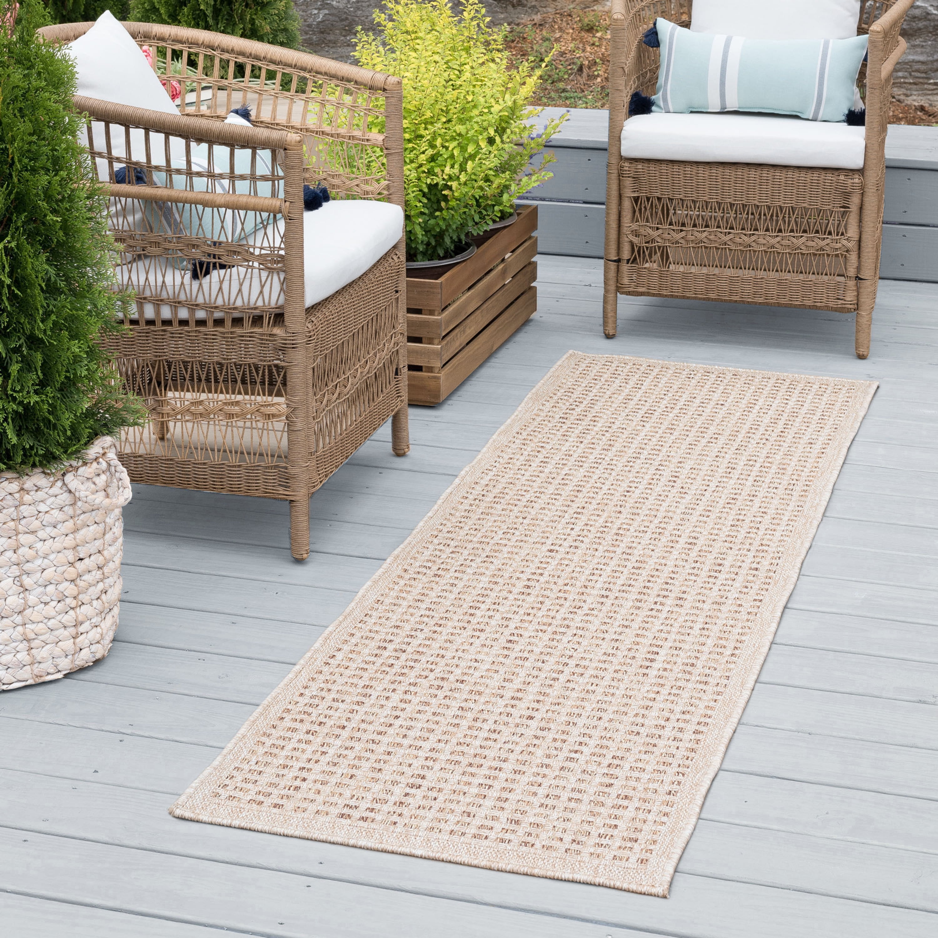 Bliss Rugs Basket WeaveIndoor Outdoor Rug Water Resistant Runner Rugs ...