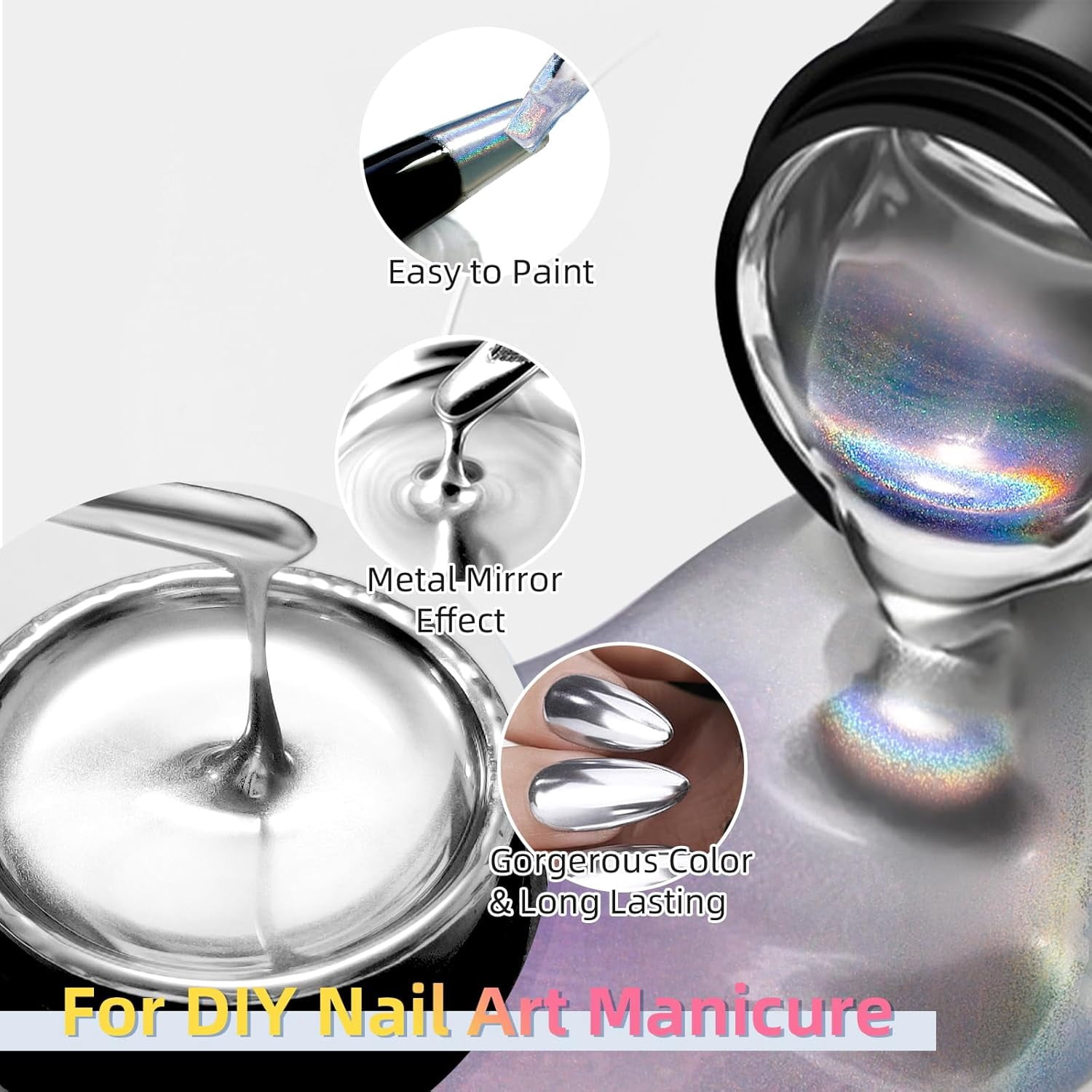2x8ml Metallic Painting Gel, Laser and Ultra Mirror Silver Painted Gel ...