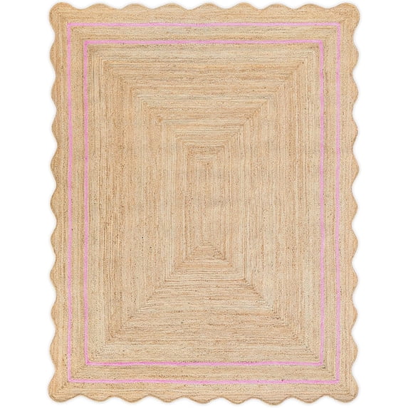 2x9 Ft Pink Border Premium Scalloped Jute Rug – Handcrafted Natural ...