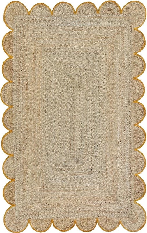 2x9 Ft Yellow Border Premium Scalloped Jute Rug – Handcrafted Natural ...