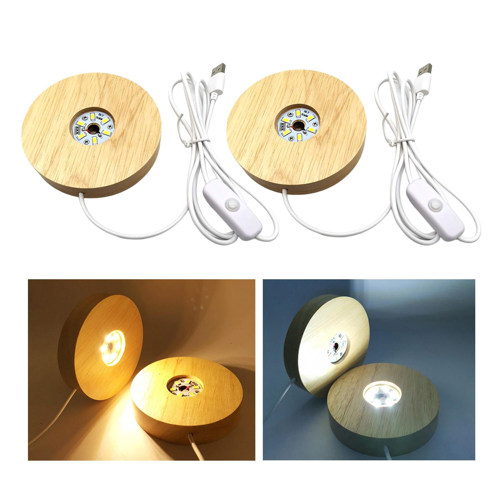 2xWood LED Light Base Acrylic Display Stand Lamp for Crystals Ball ...