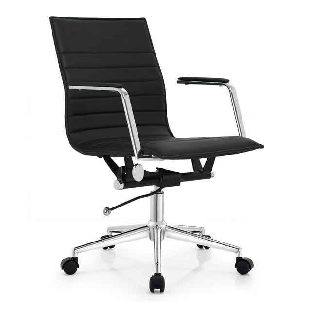 2xhome Mid Century Office Chair With Arms Wheels Modern Black Desk ...