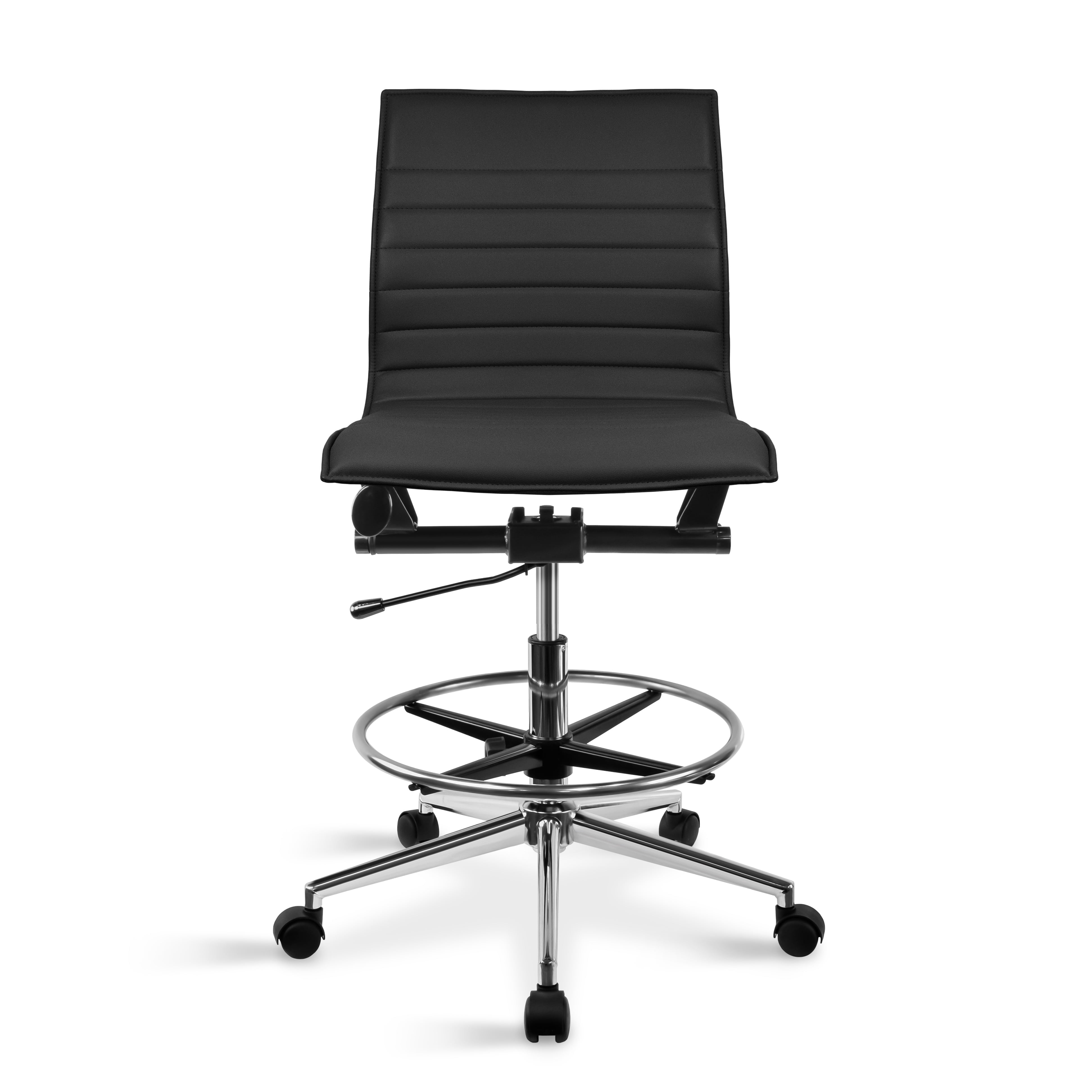 2xhome Modern Drafting Chair | Upholstered PU Leather Ribbed Armless ...
