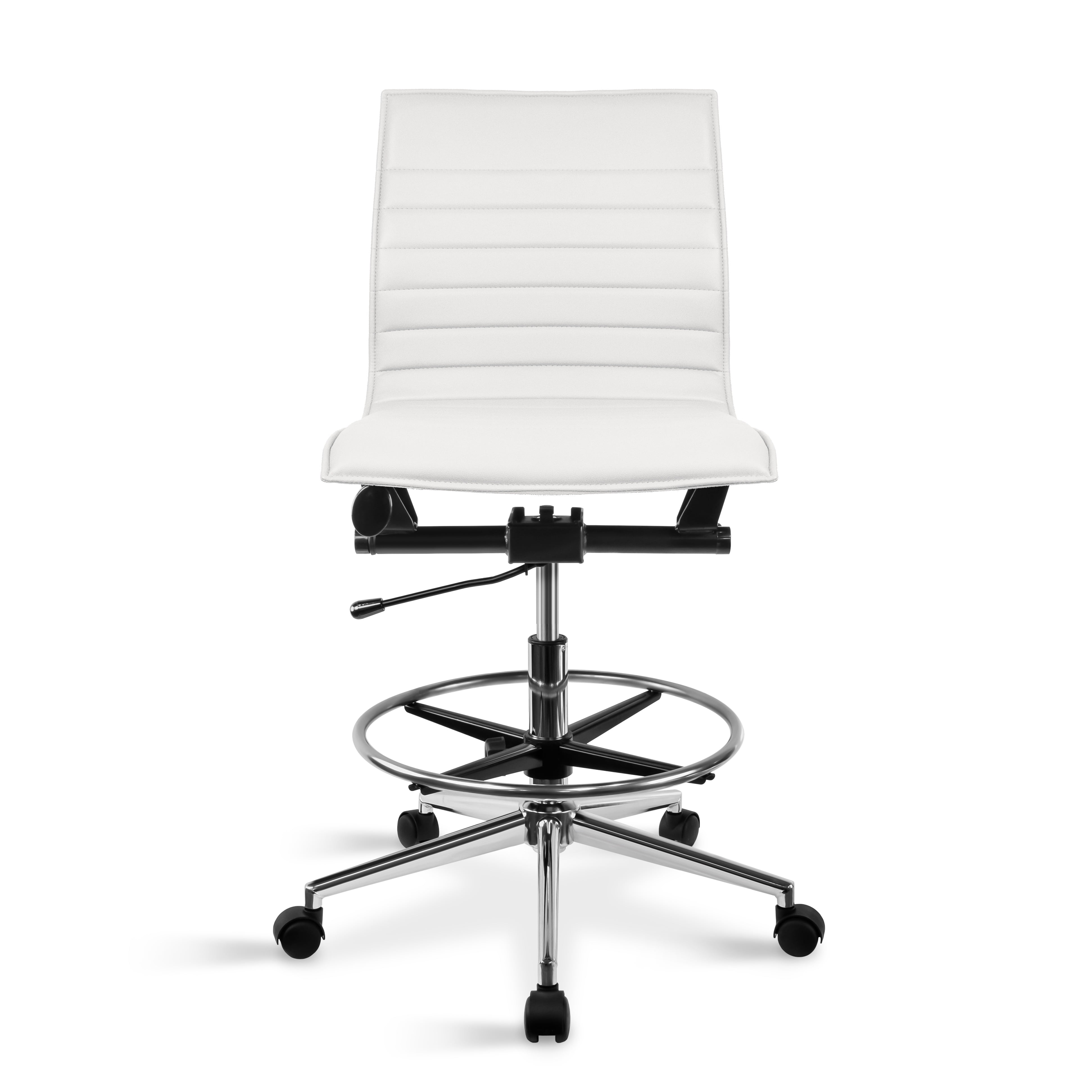 2xhome Modern Drafting Chair | Upholstered PU Leather Ribbed Armless ...