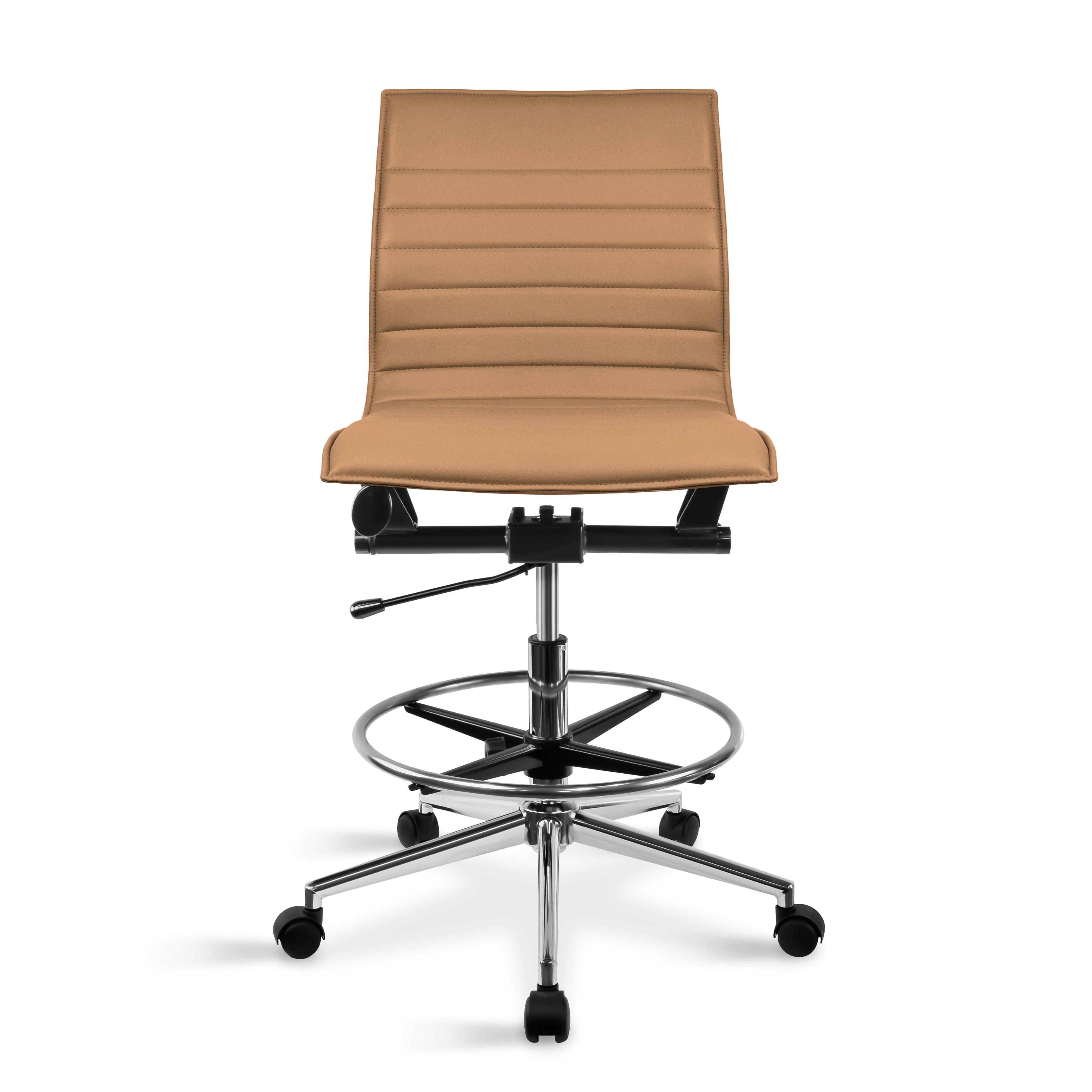 2xhome Modern Drafting Chair | Upholstered PU Leather Ribbed Armless ...