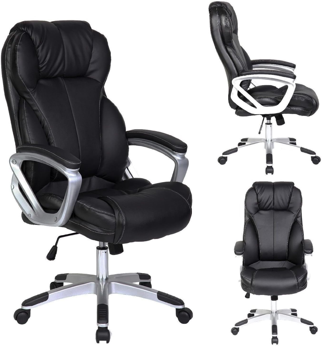 2xhome - Modern High Back Tall Ribbed PU Leather Swivel Tilt Adjustable ...