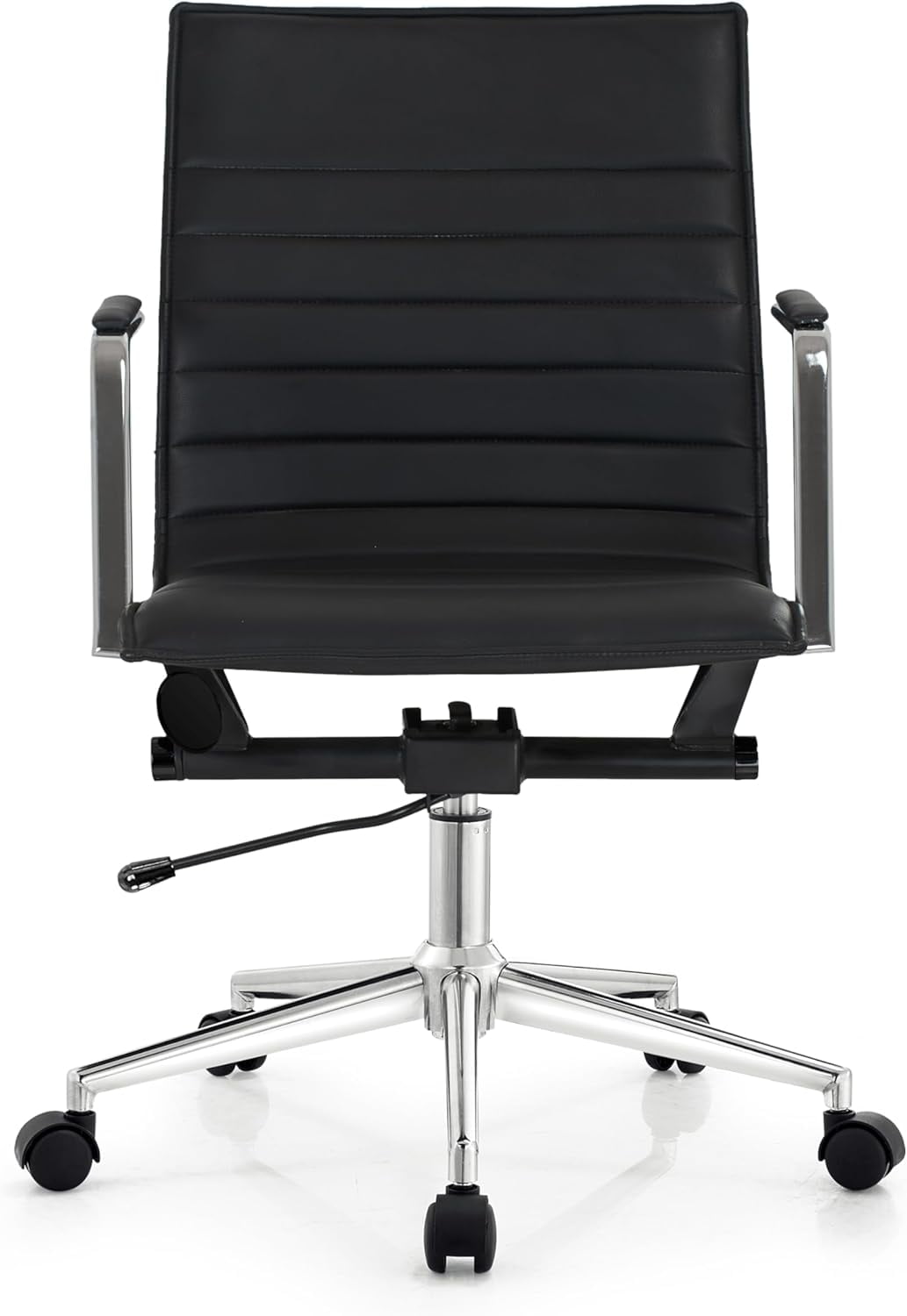 2xhome Modern Office Desk Chair | Upholstered PU Leather Ribbed Mid ...