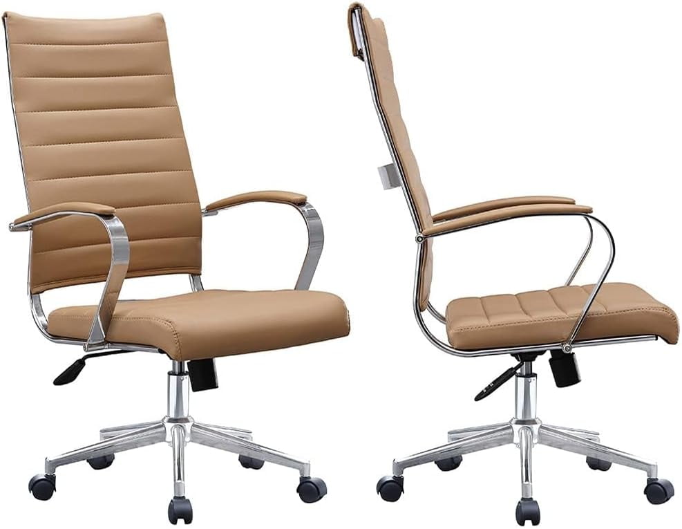 2xhome Set of 2 Modern High Back Tall Ribbed PU Leather Office Chair ...