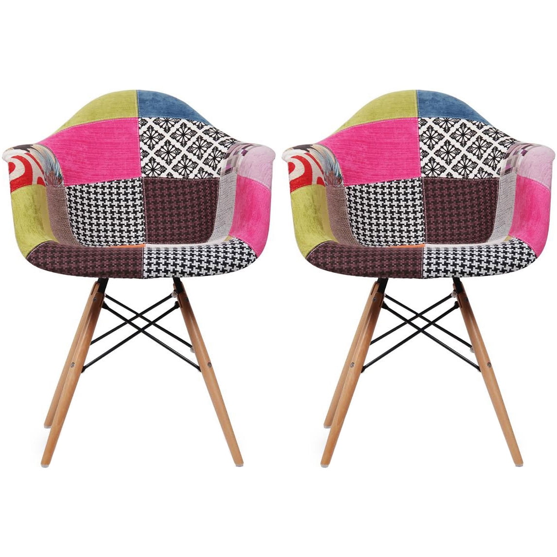 2xhome - Set of 2 Multi-color Patchwork Ann - Modern Upholstered ...