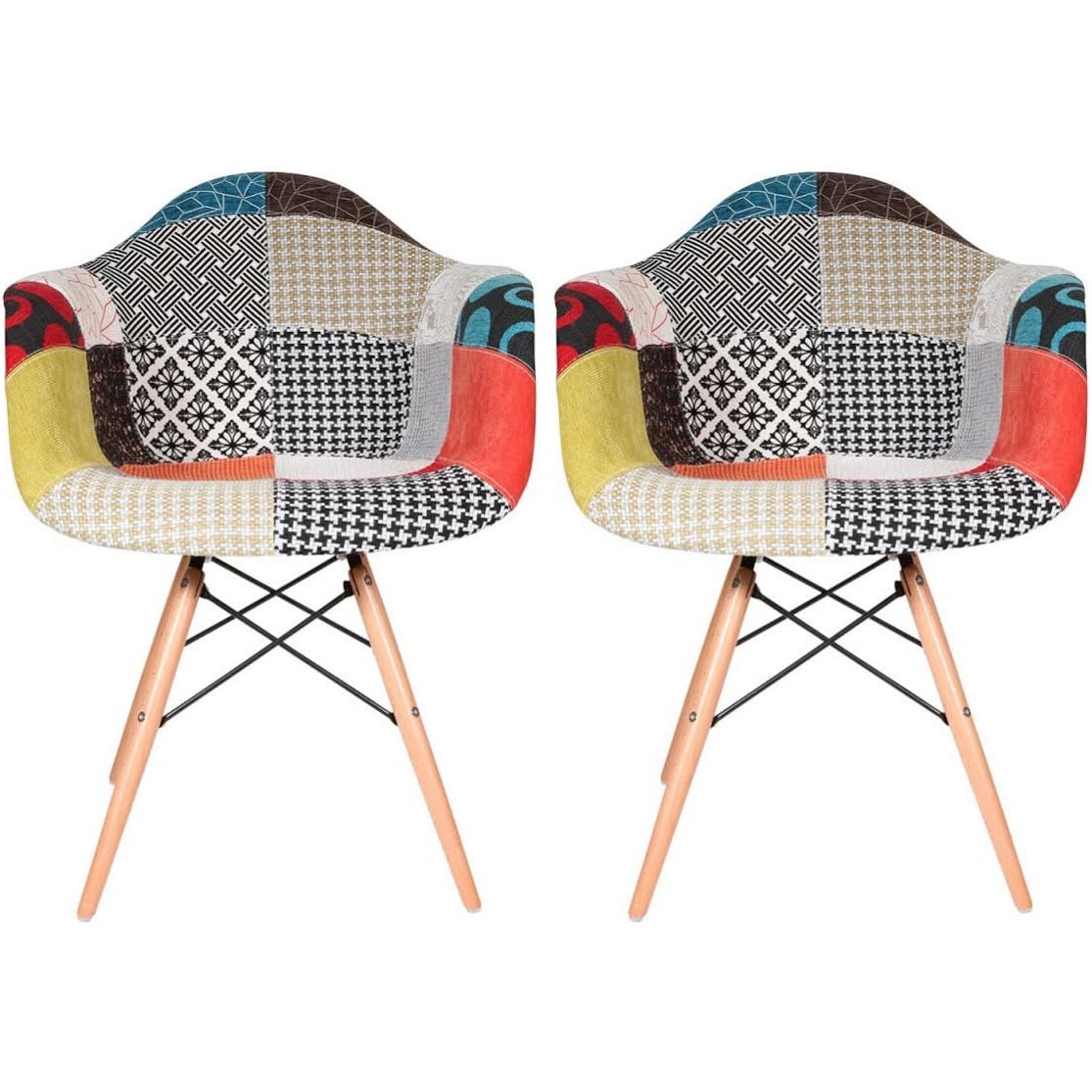 2xhome - Set of 2 Multi-color Patchwork Ann - Modern Upholstered ...
