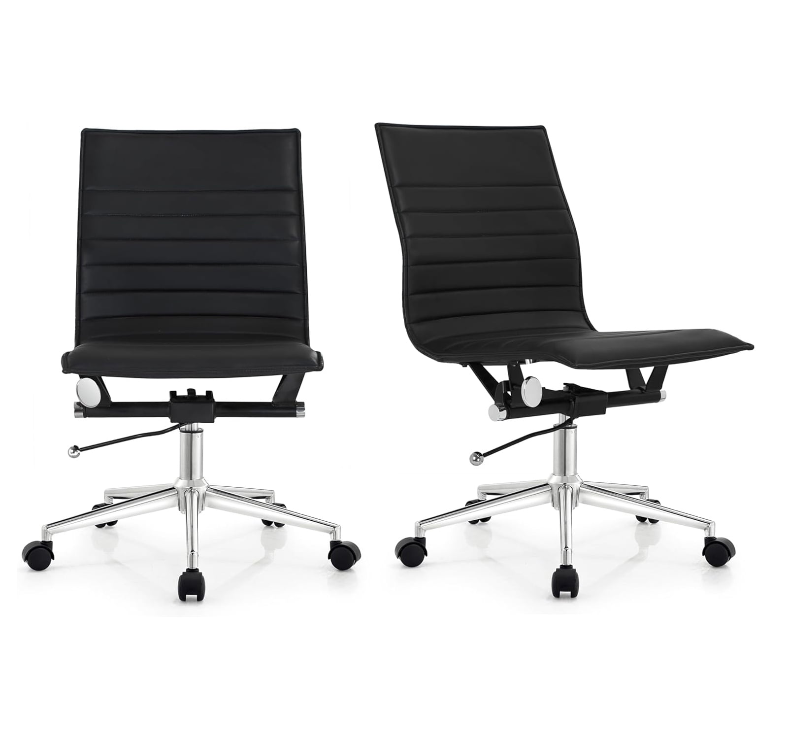 2xhome Set of 2 Mid Back Height Modern Home Office Chair, Ribbed PU ...