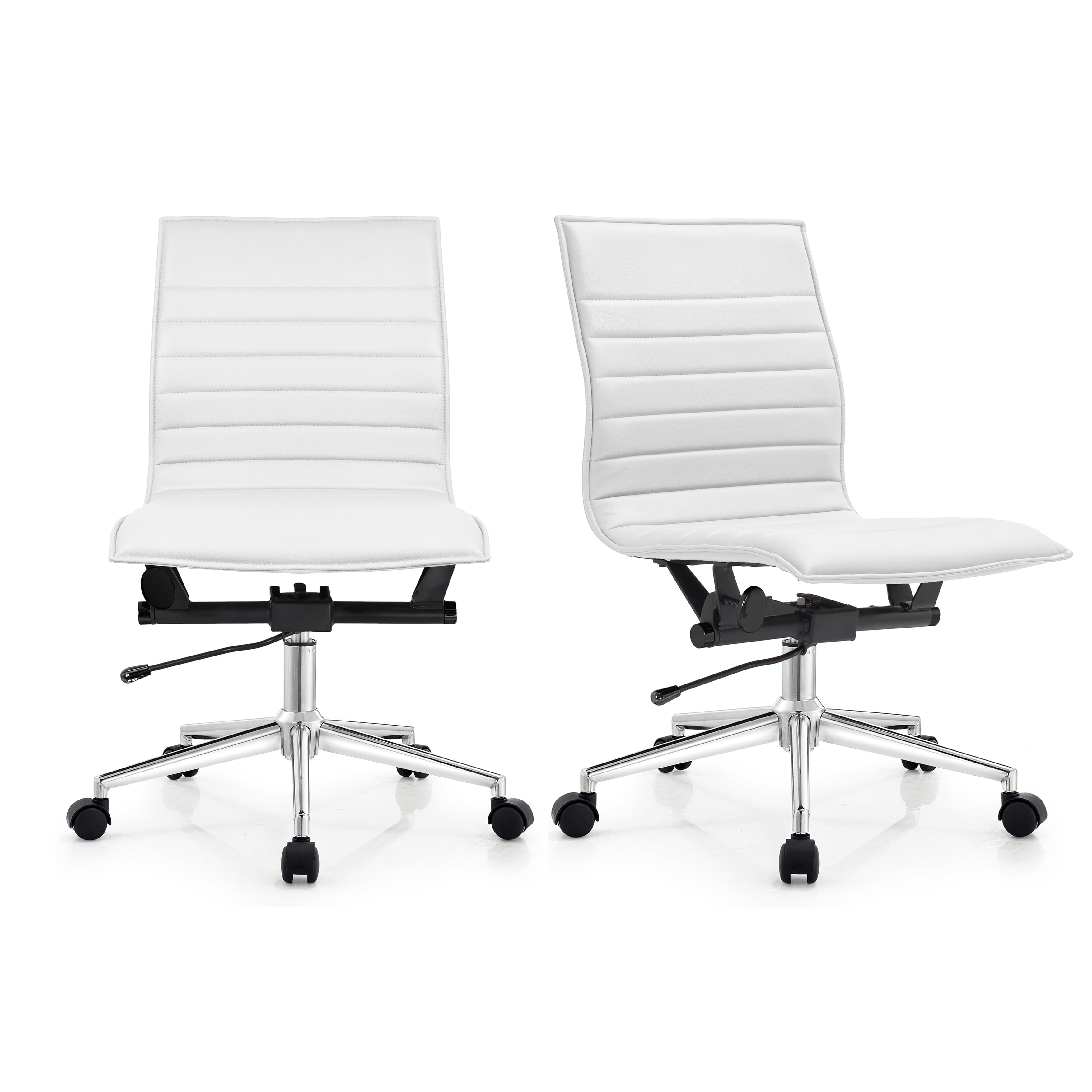 2xhome Set of 2 Mid Back Height Modern Home Office Chair, Ribbed PU ...