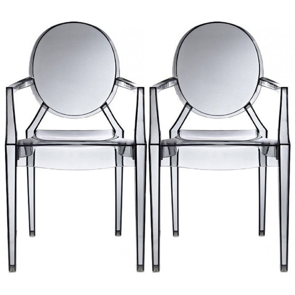 2xhome Set of 2 Transparent Modern Plastic Dining Chairs with Arms ...
