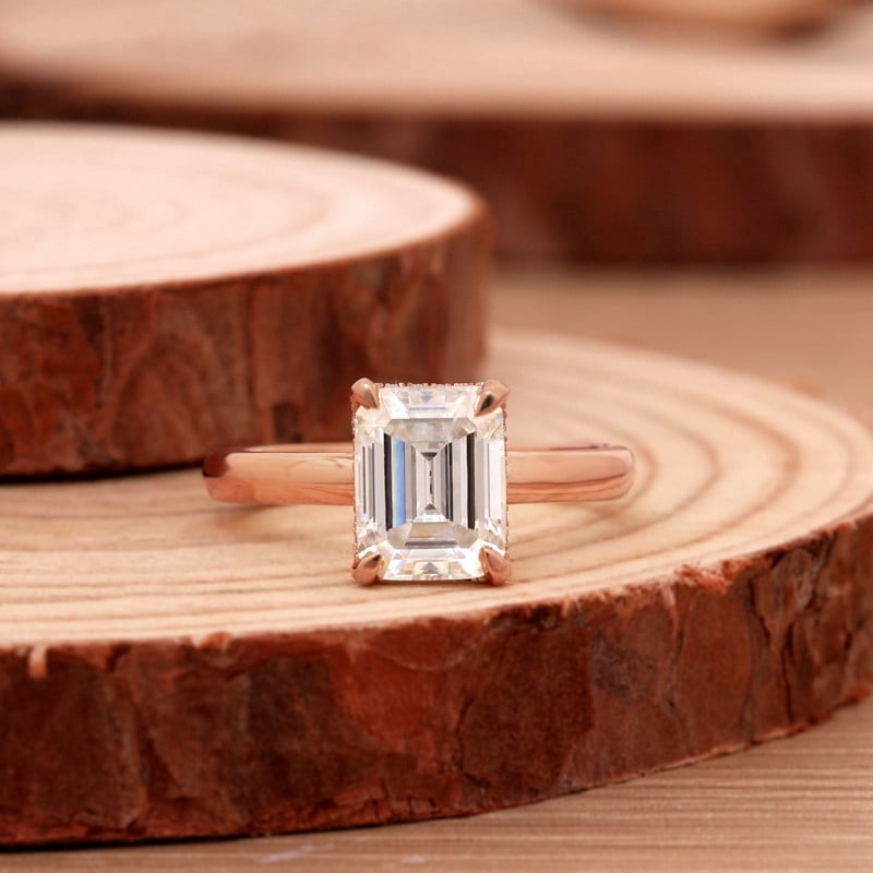 3.0 CT Emerald Cut Moissanite Ring - Hidden Halo Claw Prong Engagement ...