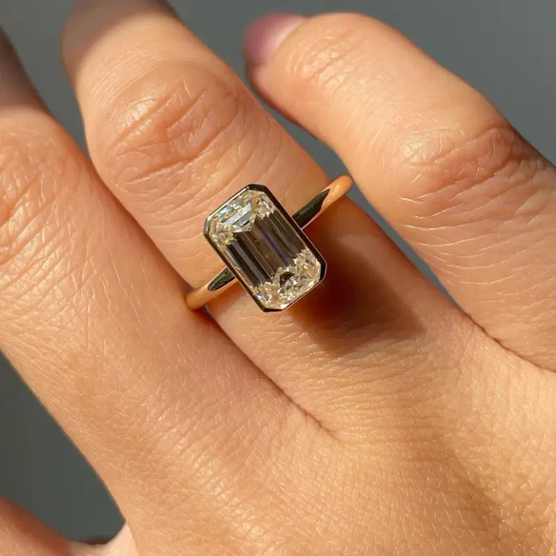 3.0 Ct Emerald Cut Moissanite Diamond Yellow Gold Anniversary Ring ...