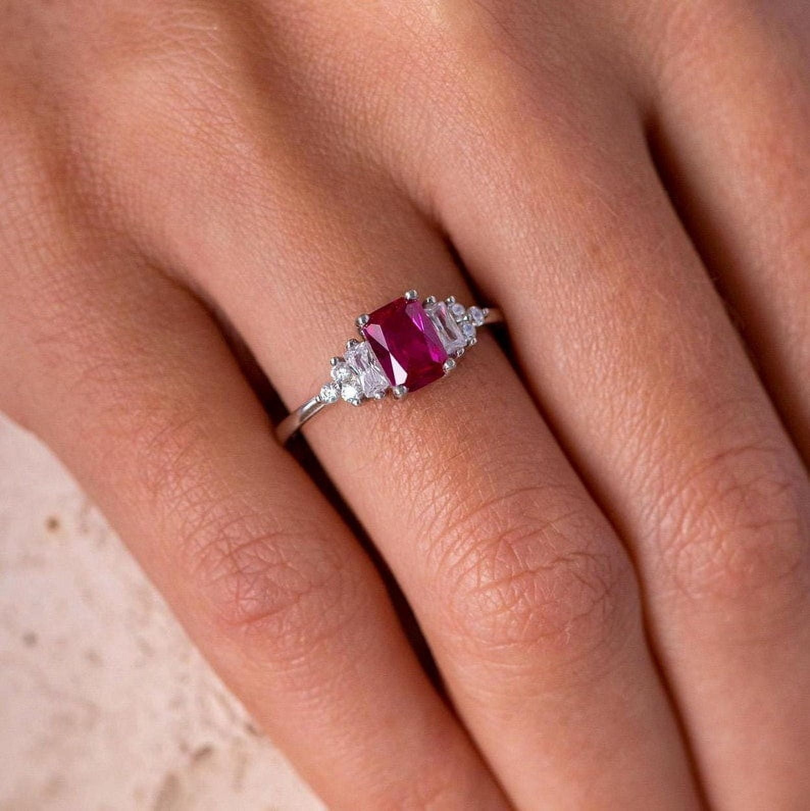 3.0 Ct Ruby Ring for Women in Sterling Silver, Genuine Ruby Ring, July ...