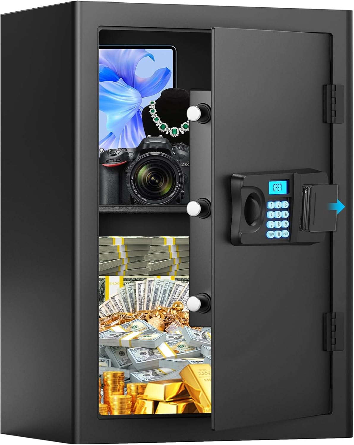 3.0 Cub Large Home Safe Fireproof Waterproof, Digital Fire proof Safe Box with Spare Key ...