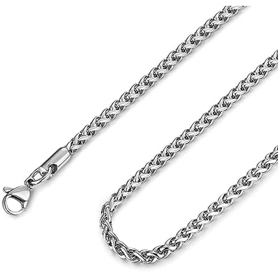 3.0 mm Stainless Steel Wheat Silver Chain Necklaces for Men & Women 16 ...