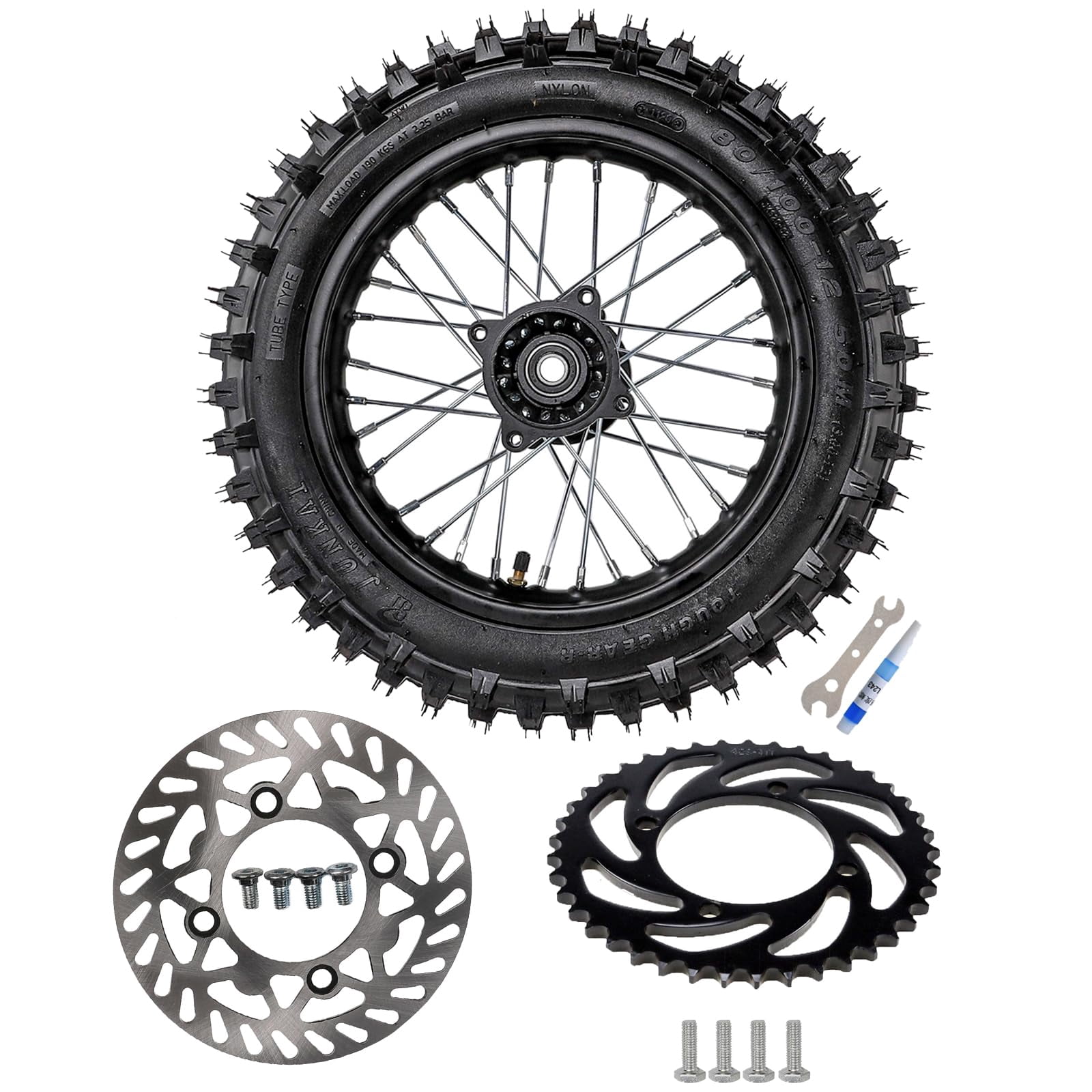 3.00-12 80/100-12 Dirt Bike Rear Wheel Tire Rim 15mm Axle & Disc Brake ...