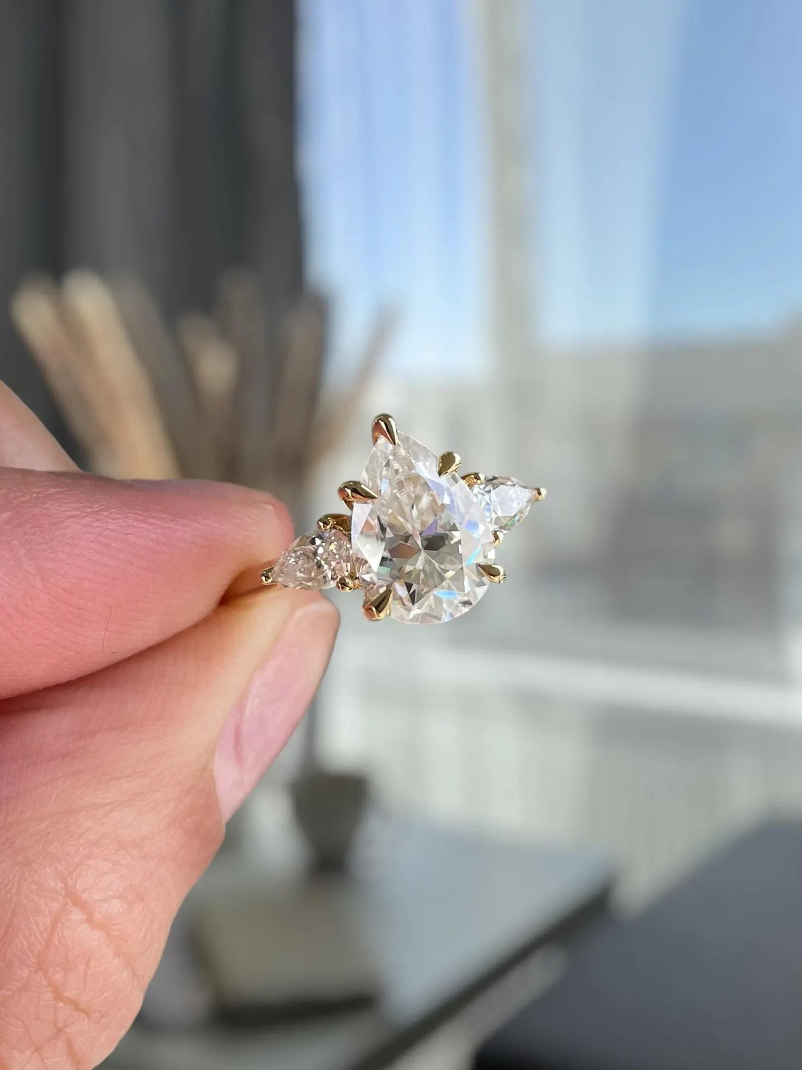 Pear Cut Trilogy Moissanite Lab-Grown Diamond Engagement Ring 3.00 ct ...