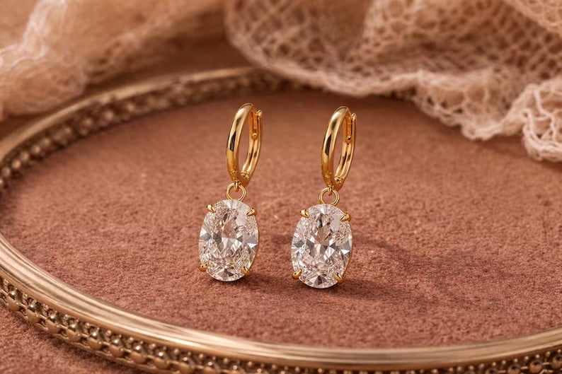 3.00 Ct Oval-Cut Lab Created Diamond Drop Earring 14K Yellow Gold ...